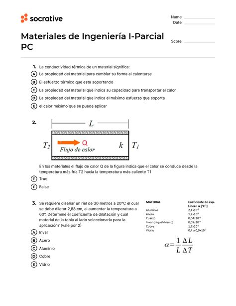 Quiz Materiales de Ingeniería I Parcial PC Name Date Materiales de