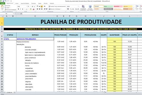 Planilha de Produtividade para a Construção Civil ReforMAIS