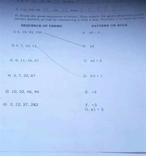 pattern or rule sequence of terms a x5 3 1 5 15 45 135 b х3 2 4 7 10 13 c x2 2 3 6