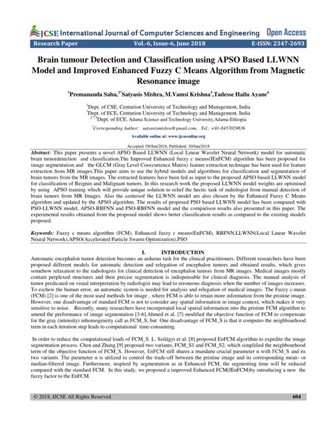 pdf brain tumour detection and classification using apso based llwnn model and improved
