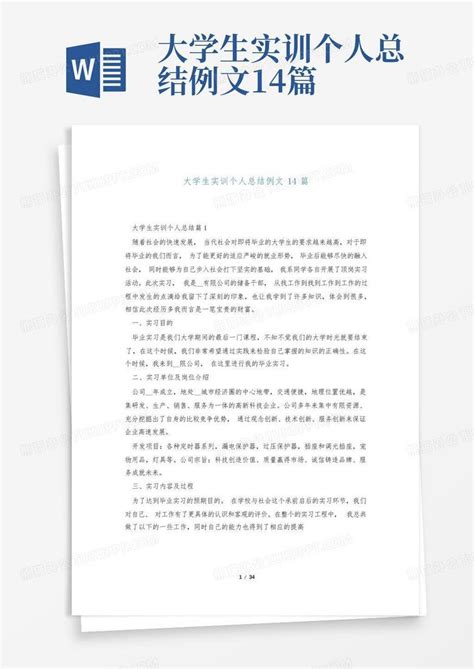 大学生实训个人总结例文14篇Word模板下载 编号lmgvjzjz 熊猫办公