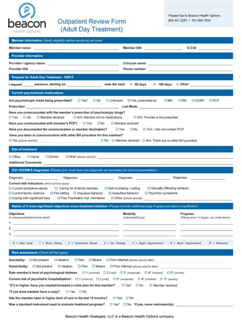 Fillable Online Outpatient Review BFormb Adult Day Treatment
