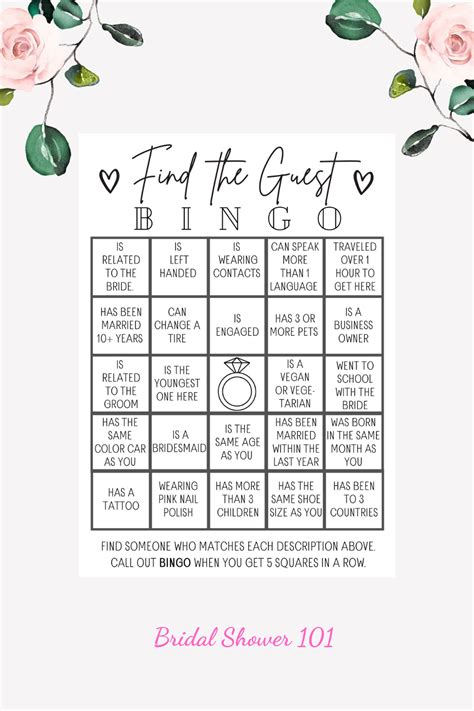 Find The Guest Bingo Game Printable Bridal Shower 101