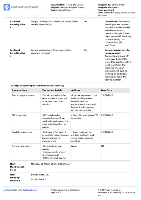 Safety Committee Meeting Agenda And Minutes Template
