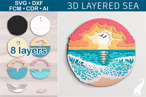 3D Layered Sea Waves SVG Template Graphic By 3D Studio Elephant