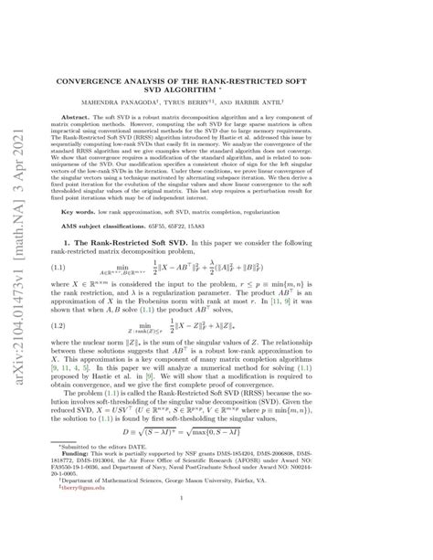 convergence analysis of the rank restricted soft svd algorithm deepai