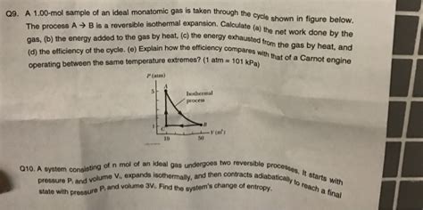 Solved A Mol Sample Of An Ideal Monatomic Gas Is Taken Chegg