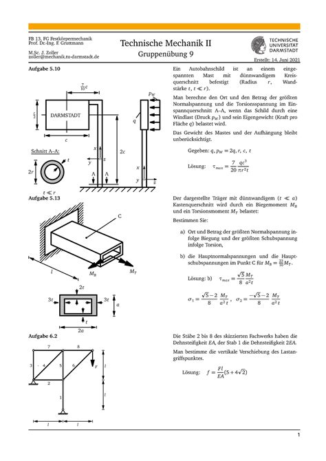 Technische Mechanik Bung Sommersemester Fb Fg