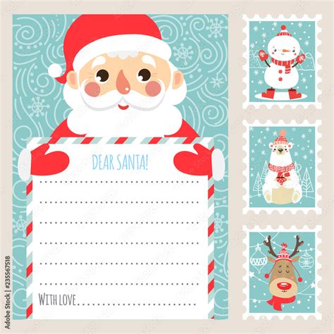 Template Christmas Letter For Santa Claus Printable Card Postage