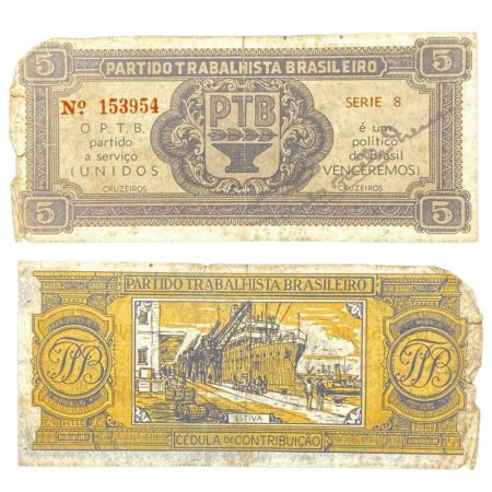 Cédula de 5 Cruzeiros do PTB Marcon Numismática