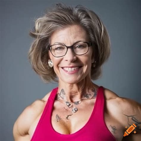 Portrait Of A Mature Muscular Female Bodybuilder In A Sleeveless