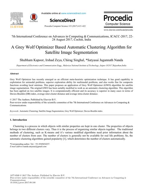 pdf a grey wolf optimizer based automatic clustering algorithm for satellite image segmentation