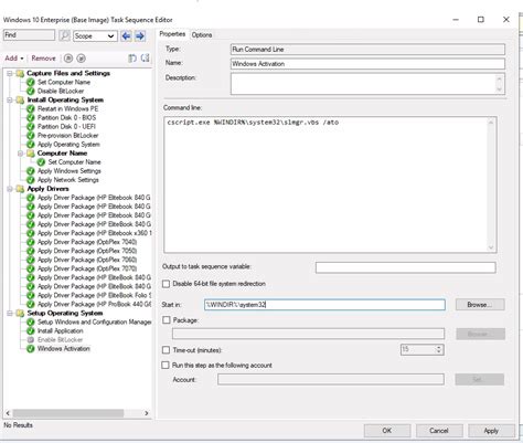 unable to run windows activation powershell script through task sequence programming