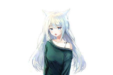 Beyaz saçlı meraklı akşamdan kalma anime kızı mavi gözlü HD duvar