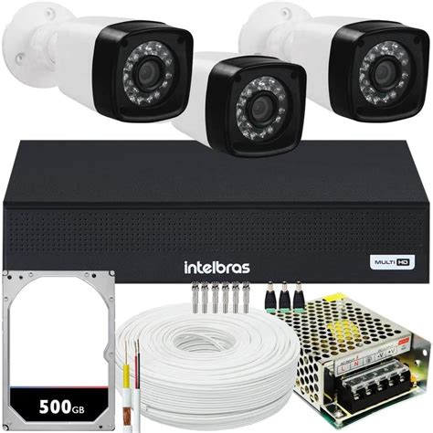 Kit Intelbras Cftv 3 Câmeras HD 500GB KaBuM