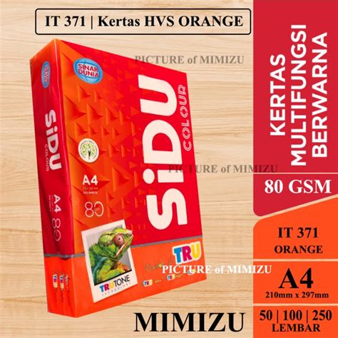 Jual SIDU Kertas HVS Warna A4 80 Gsm IT371 CYBER HP ORANGE ORANGE