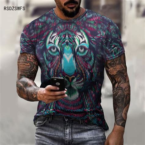 Moda nowość 3d głowa tygrysa wzór mężczyźni zabawna koszulka harajuku