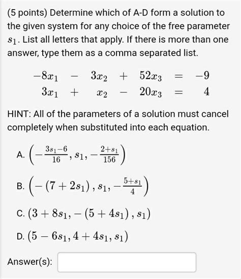 solved 5 points determine which of a d form a solution to