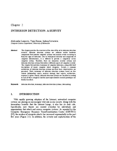 pdf intrusion detection a survey vipin kumar