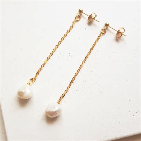 Long Pearl Earrings Wedding Freshwater Pearl Dangle