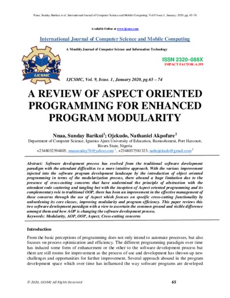 pdf a review of aspect oriented programming for enhanced program modularity﻿ ijcsmc journal