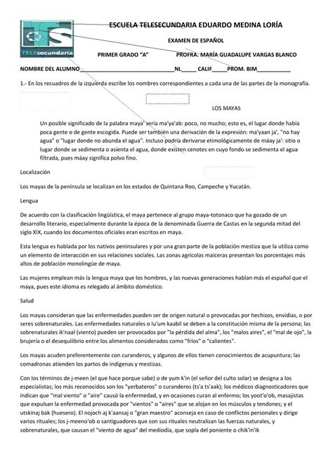 Examen De Primero De Secundaria Estudiar