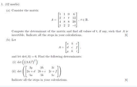 solved a consider the matrix a ⎣⎡12411t820t8261320−t⎦⎤ t∈r