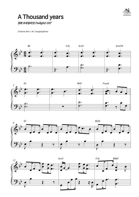 Christina Perri A Thousand Years Sheets By SangSangPiano