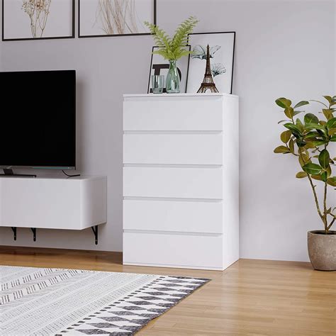Homfa Drawer White Dresser Modern Storage Cabinet For Bedroom White