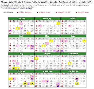 Berita Wajib Baca Kalendar Tarikh Cuti Umum Dan Cuti Sekolah 2014 Di
