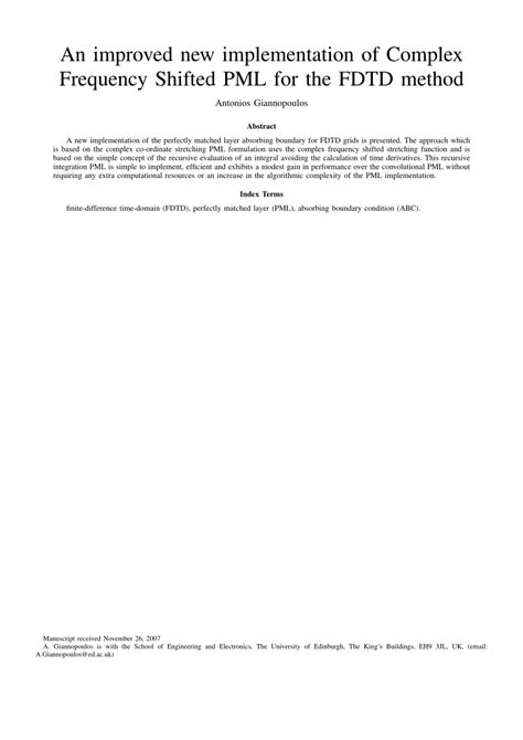 pdf an improved new implementation of complex frequency shifted pml for the fdtd method