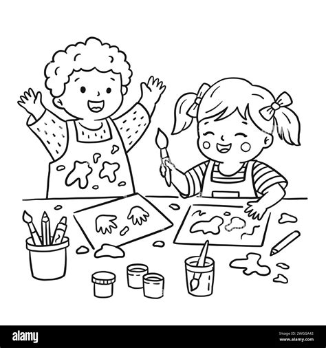 Niños dibujando en la ilustración de jardín de infantes en estilo de