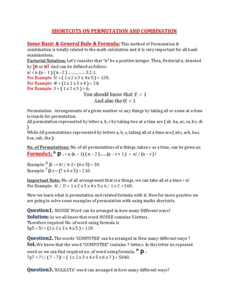 shortcuts on permutation and combination pdf