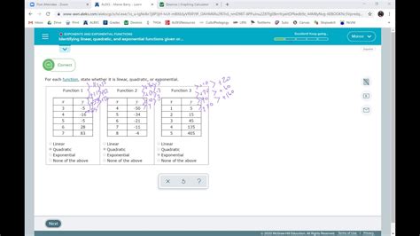 identifying linear quadratic and exponential functions given ordered pairs youtube