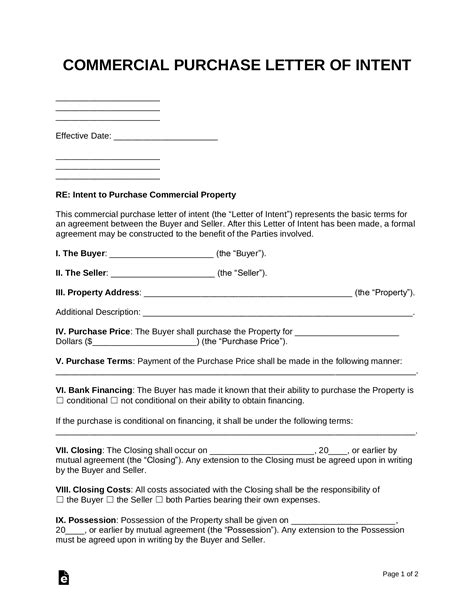 Letter Of Intent Real Estate Template Word