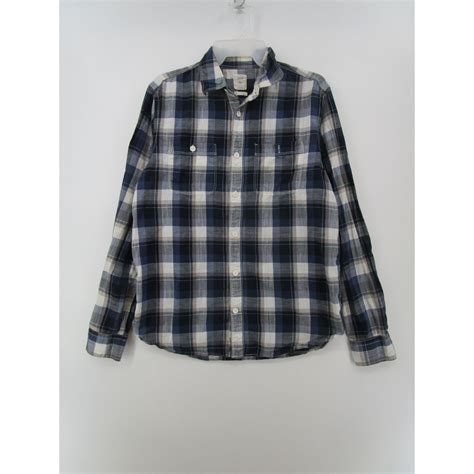 Gap Mens M Buttons Up Long Sleeves Collared Shirt Navy Gray Plaid EBay