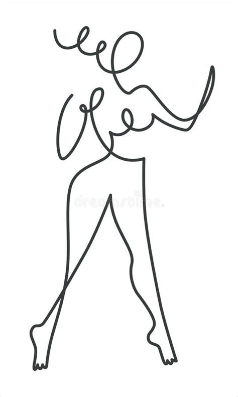 Figura Umana Femminile Nuda Che Pone In Piedi Un Disegno Di Linea