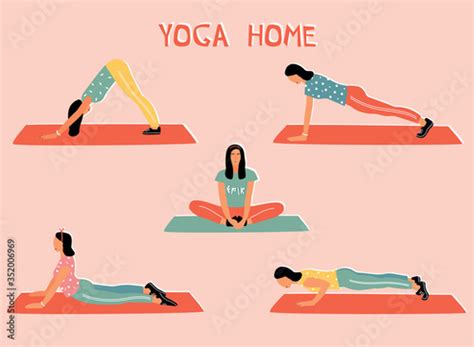 Vector Set With Woman Doing Yoga Illustration With Baddha Konasana