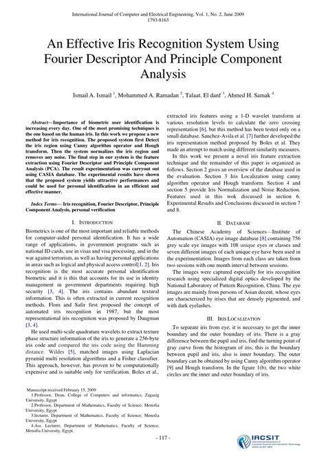 pdf an effective iris recognition system using fourier descriptor and principle component analysis