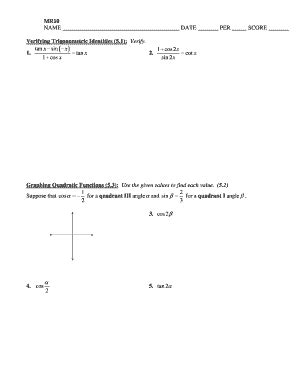 Fillable Online Verifying Trigonometric Identities 51 Verify X X Fax