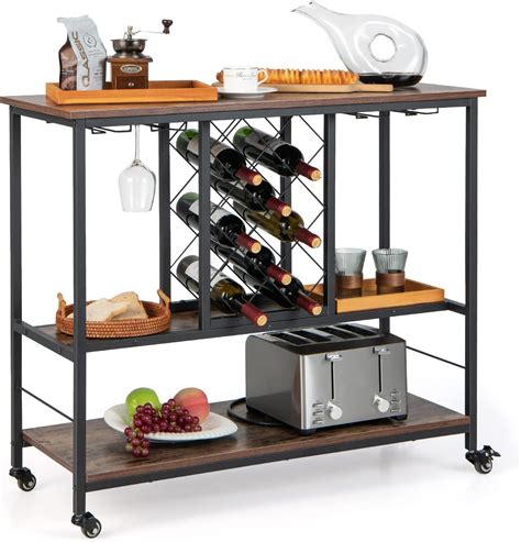 COSTWAY Desserte à roulettes à 3 Niveaux Industriel Chariot de