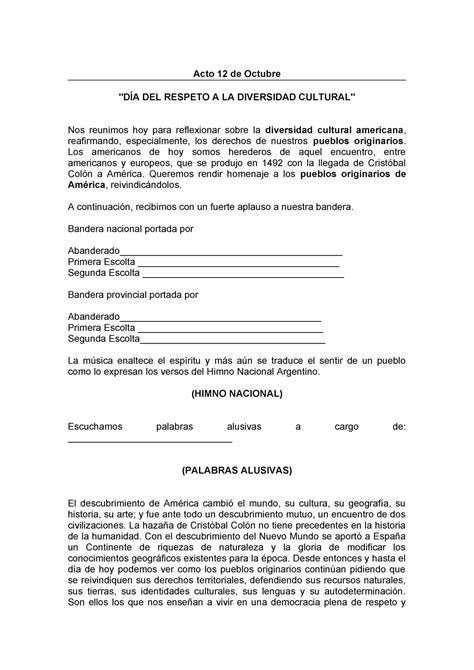 Acto De Octubre Dia Del Respeto Por La Diversidad Cultural Acto