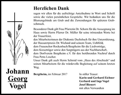 Traueranzeigen Von Johann Georg Vogel Trauer Flz De