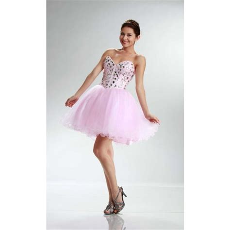 Ball Strapless Short Light Pink Tulle Beaded Cocktail Prom Dress