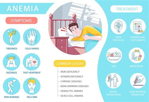 Plantilla de infografía de vector de anemia causas y síntomas comunes