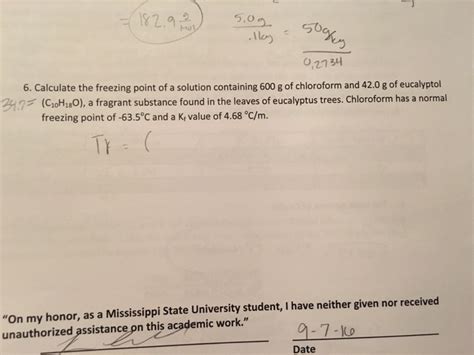 solved calculate the freezing point of a solution containing