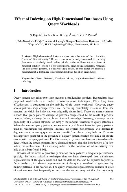 pdf effect of indexing on high dimensional databases using rajesh saturi