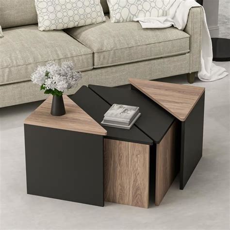 Set de 4 tables basses Frederikshavn carrées gigognes effet chêne