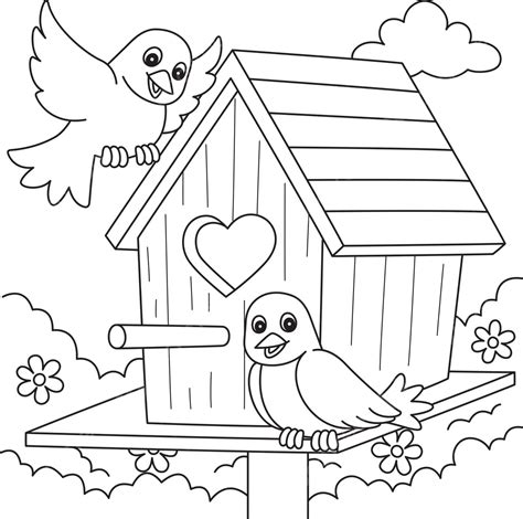 Desenho De Página Para Colorir Casa Passarinho Primavera Crianças Livro