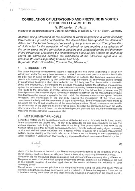 pdf experimental optimisation of bluff bodies in ultrasound vortex shedding flow meters